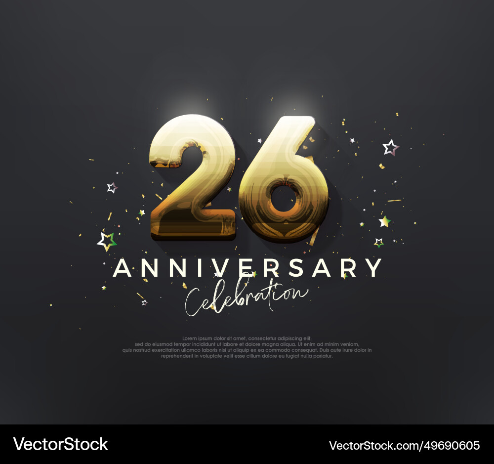26th anniversary celebration with shiny gold Vector Image