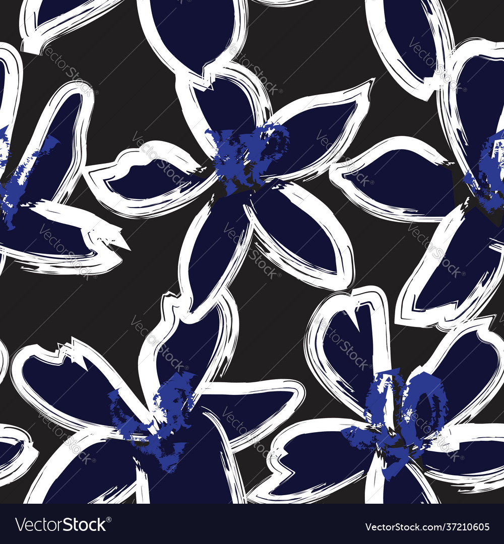 Blue floral brush strokes seamless pattern Vector Image