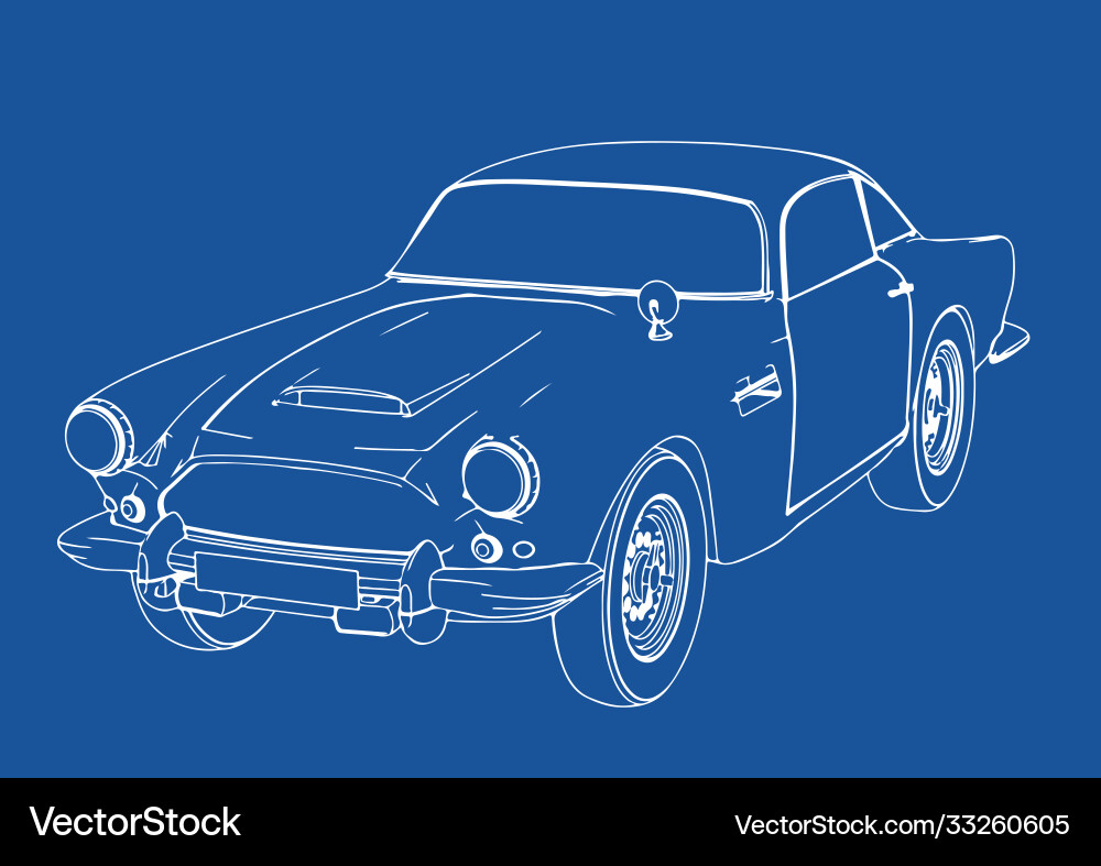 Drawing a retro car on a blue background Vector Image