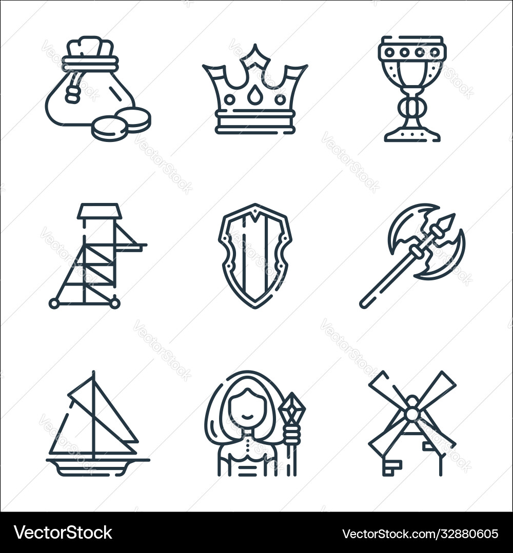 Medieval times line icons linear set quality line Vector Image