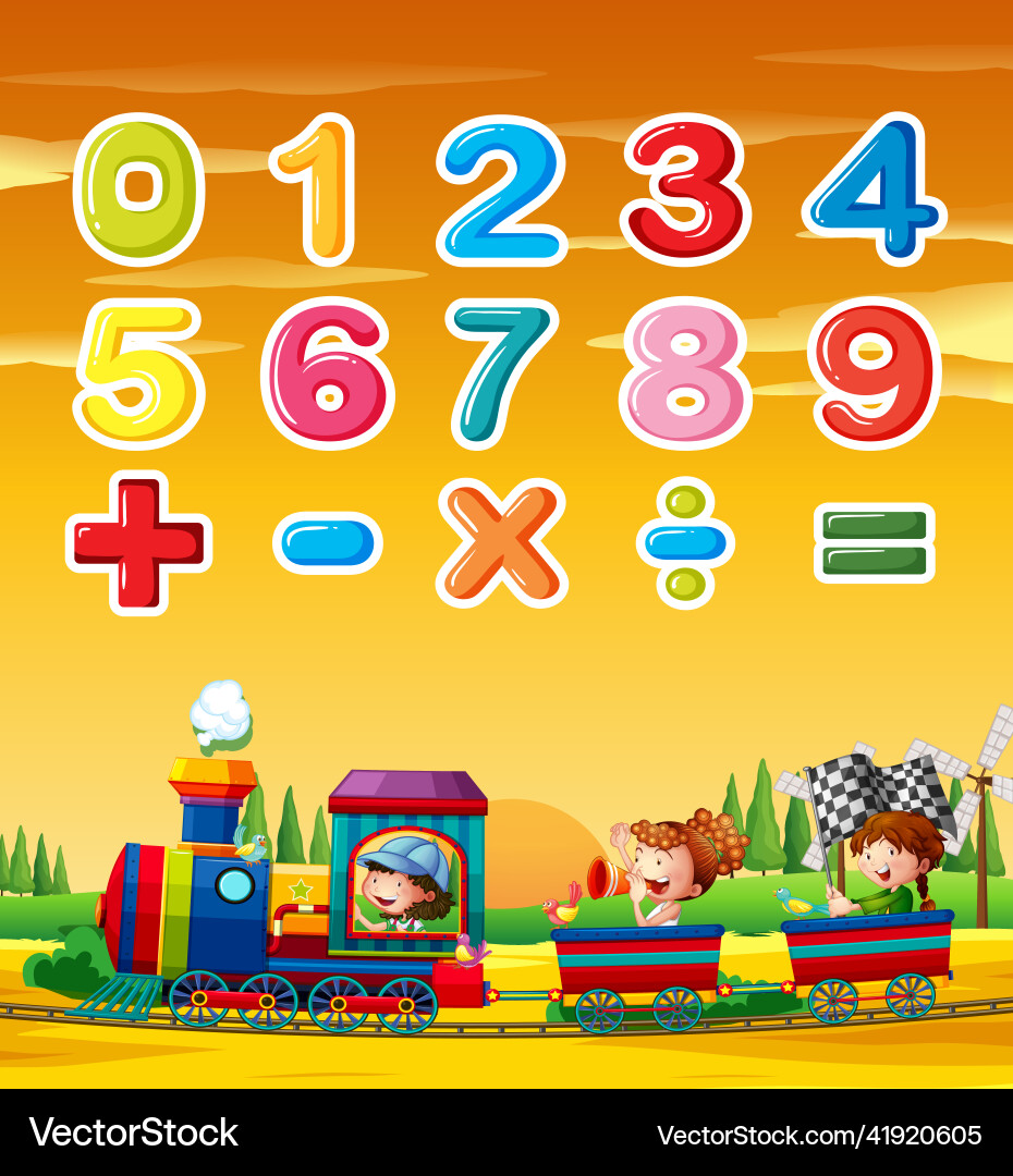 Number 0 to 9 with math symbols Royalty Free Vector Image