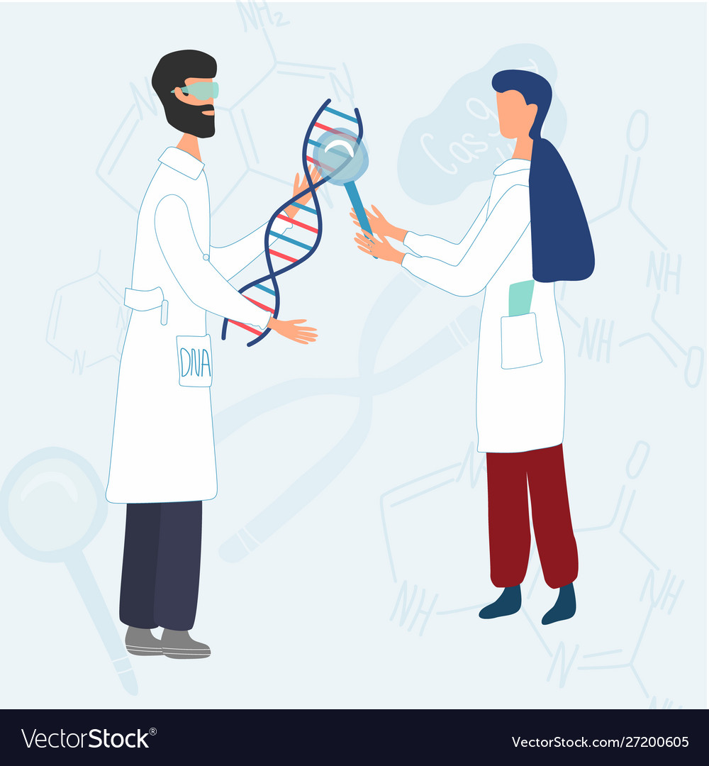 Scientists exploring dna structure Royalty Free Vector Image Scientists exploring dna structure Royalty Free Vector Image