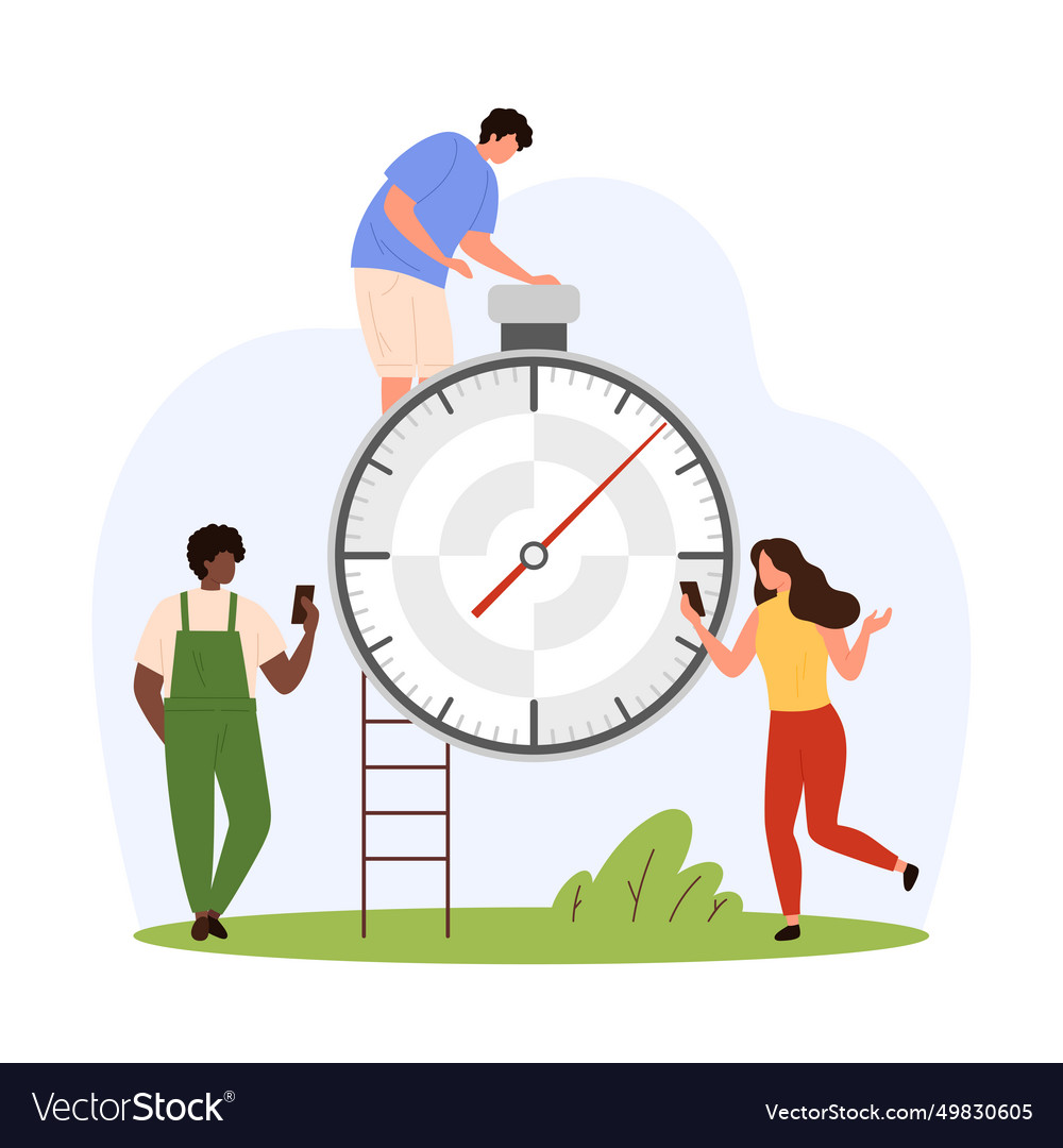 Time management tiny people press timer button Vector Image