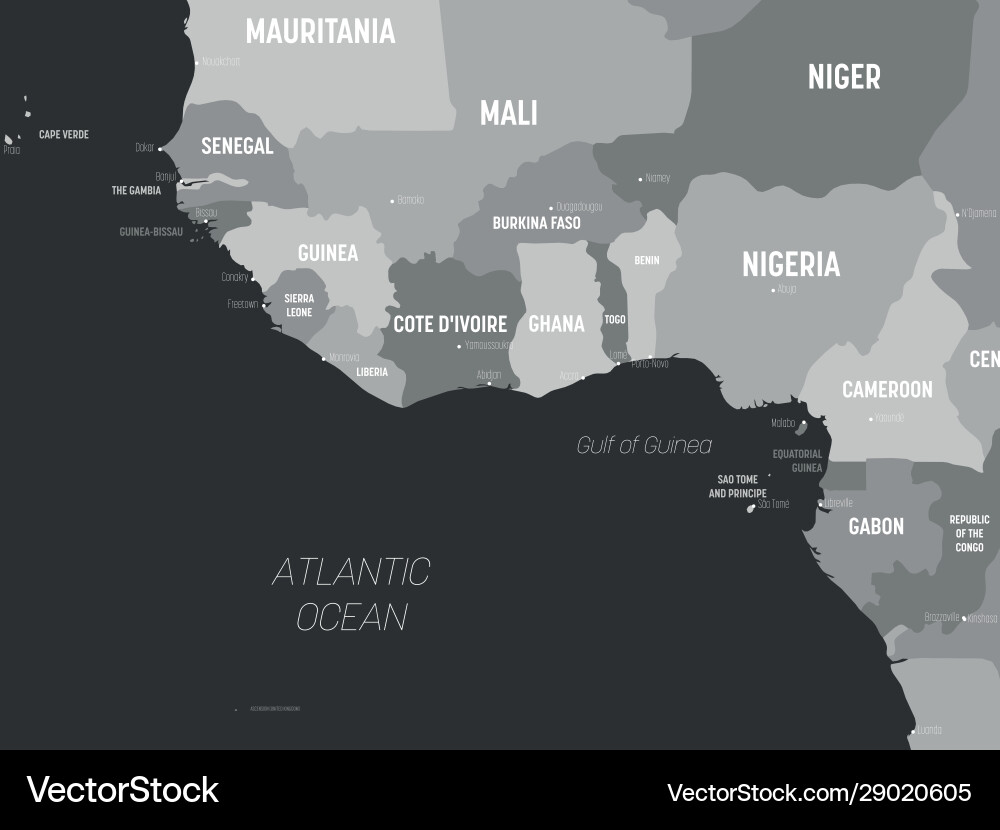 Western africa map - grey colored on dark Vector Image