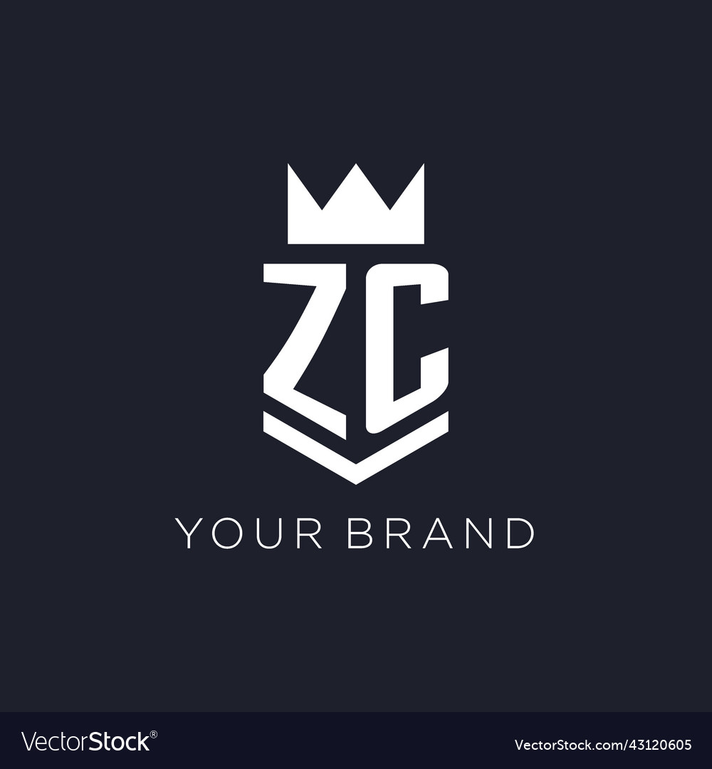 Zc logo with shield and crown initial monogram Vector Image
