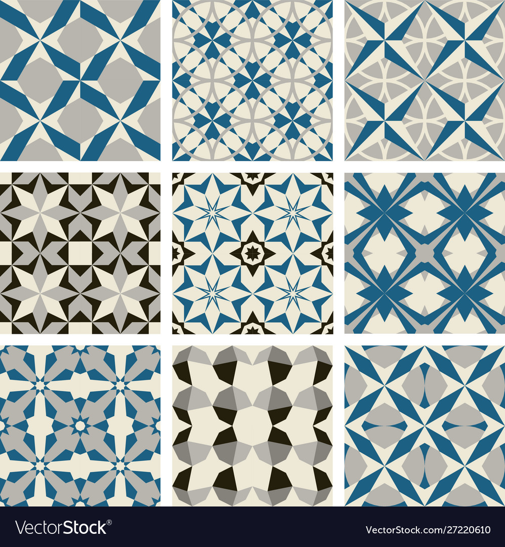 3 Color Tile Pattern Blue Gray Black Royalty Free Vector