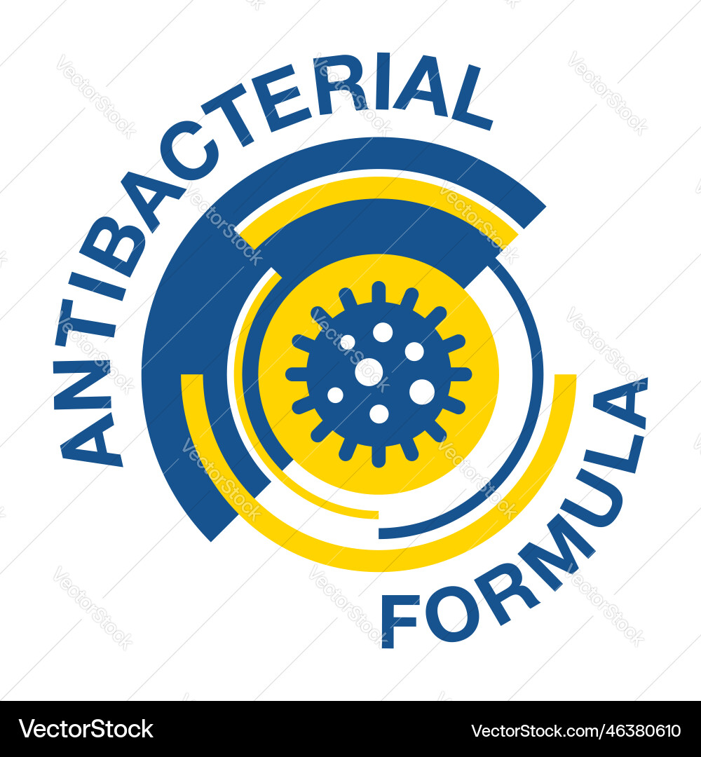 Antibacterial formula blue and yellow badge Vector Image