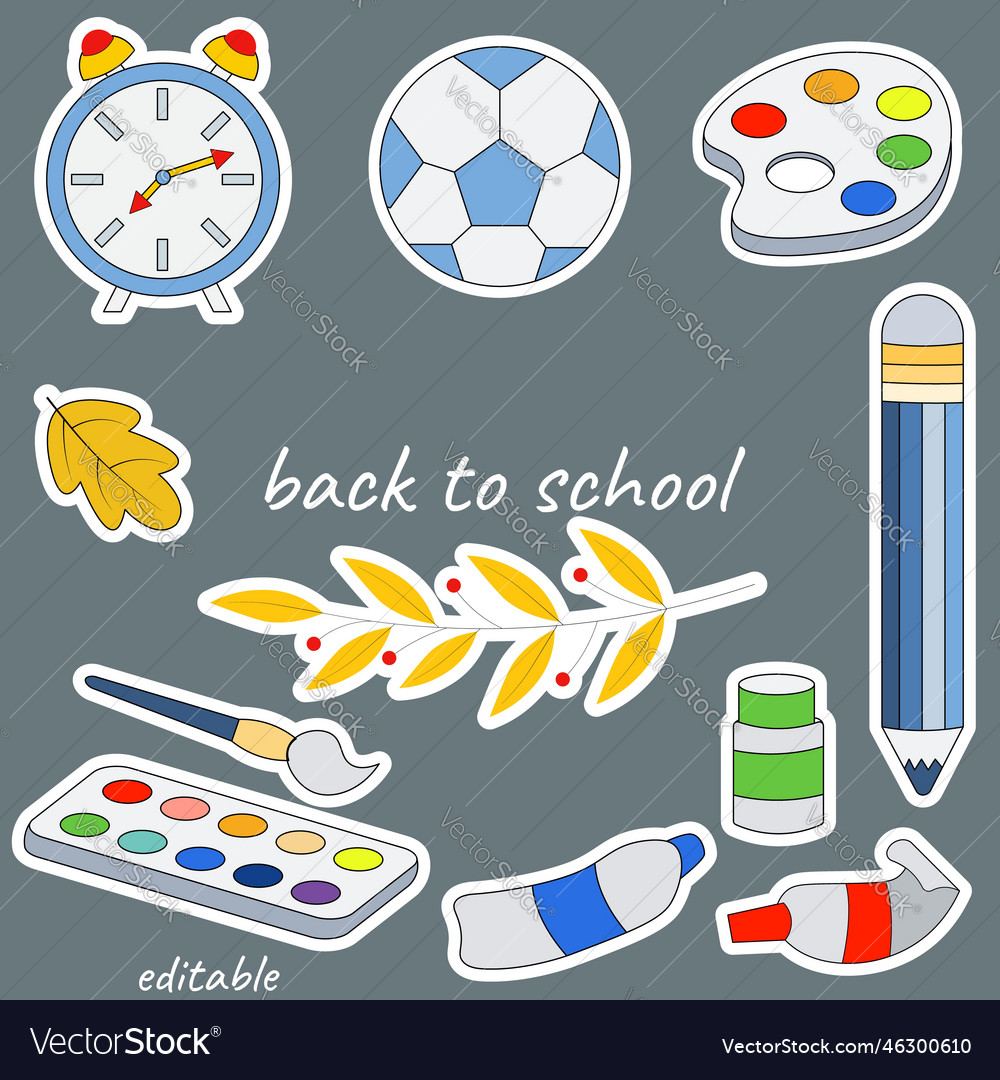 Back to school set of school stickers with paints Vector Image