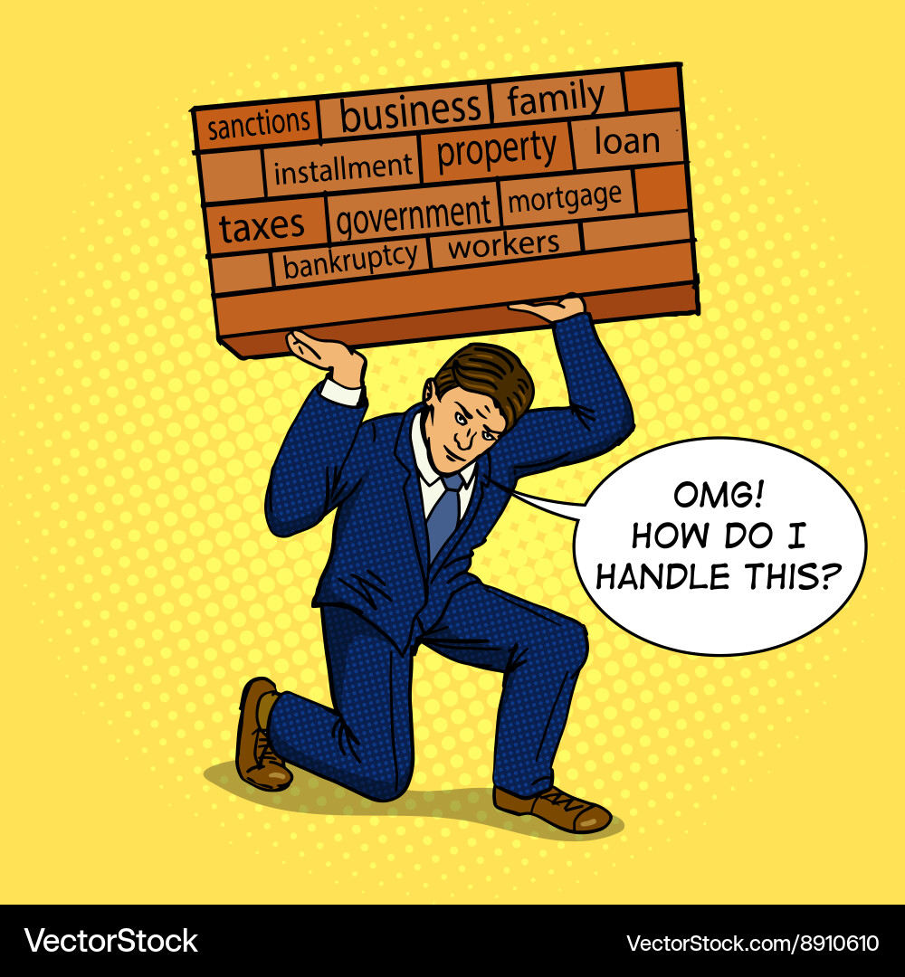 Businessman holding a heavy load pop art Vector Image