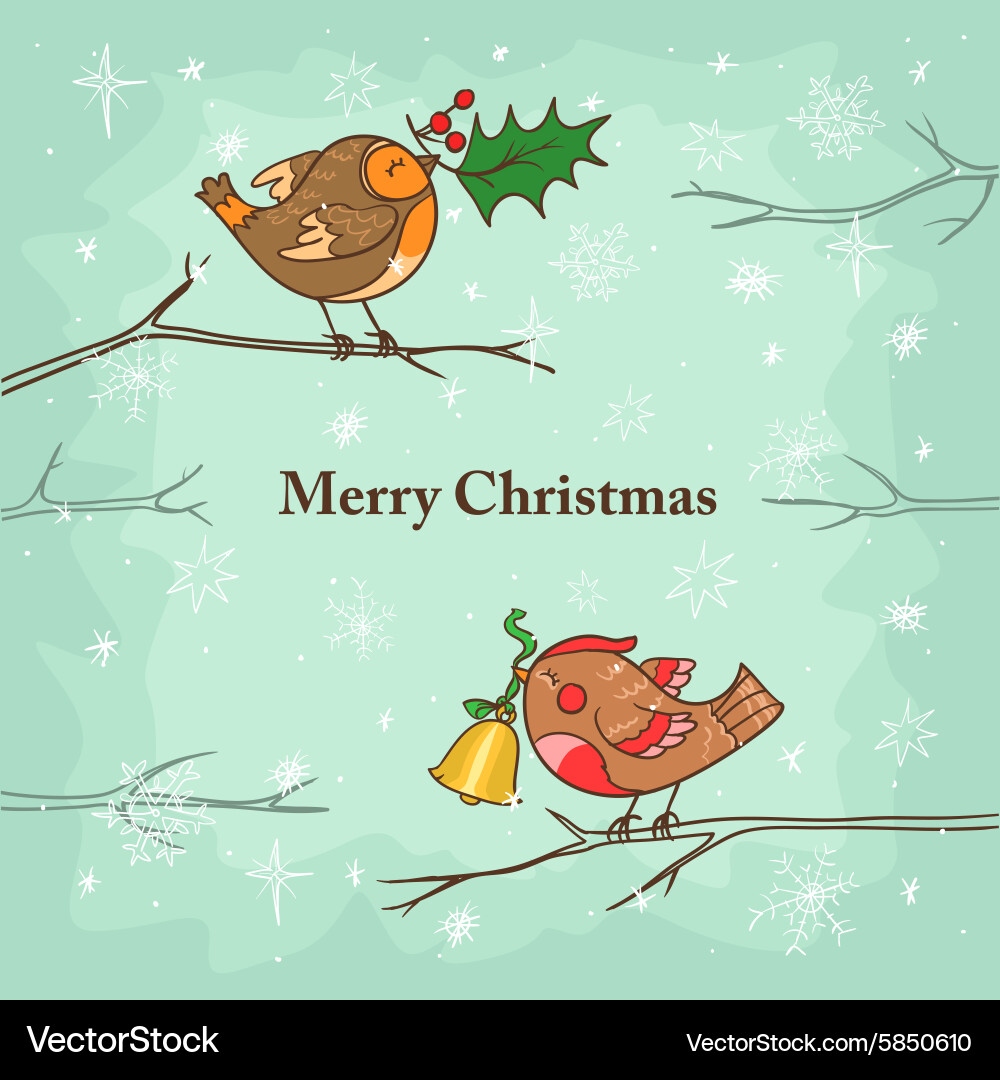 Christmas card with birds Royalty Free Vector Image