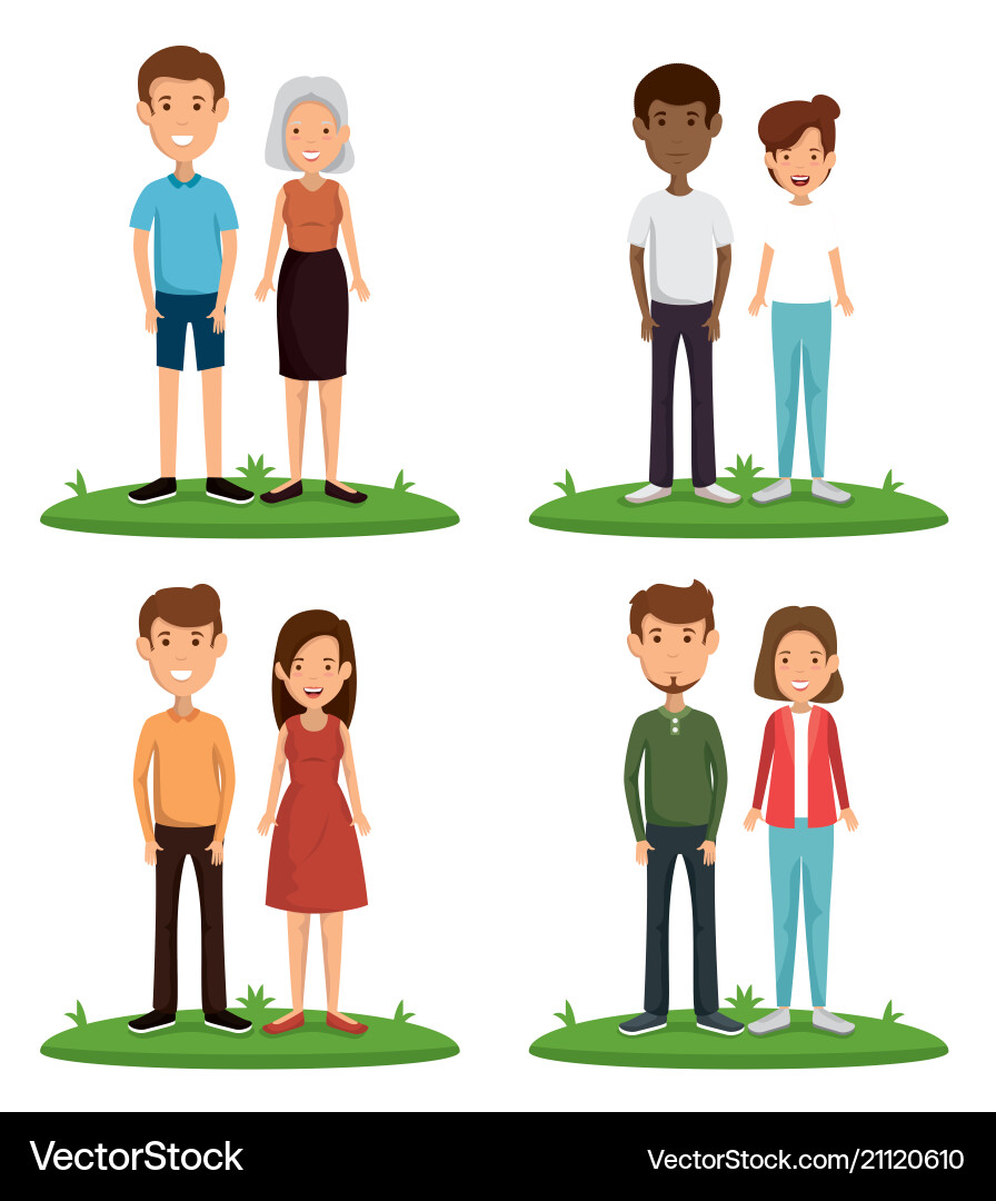 Couple friends happy characters Royalty Free Vector Image