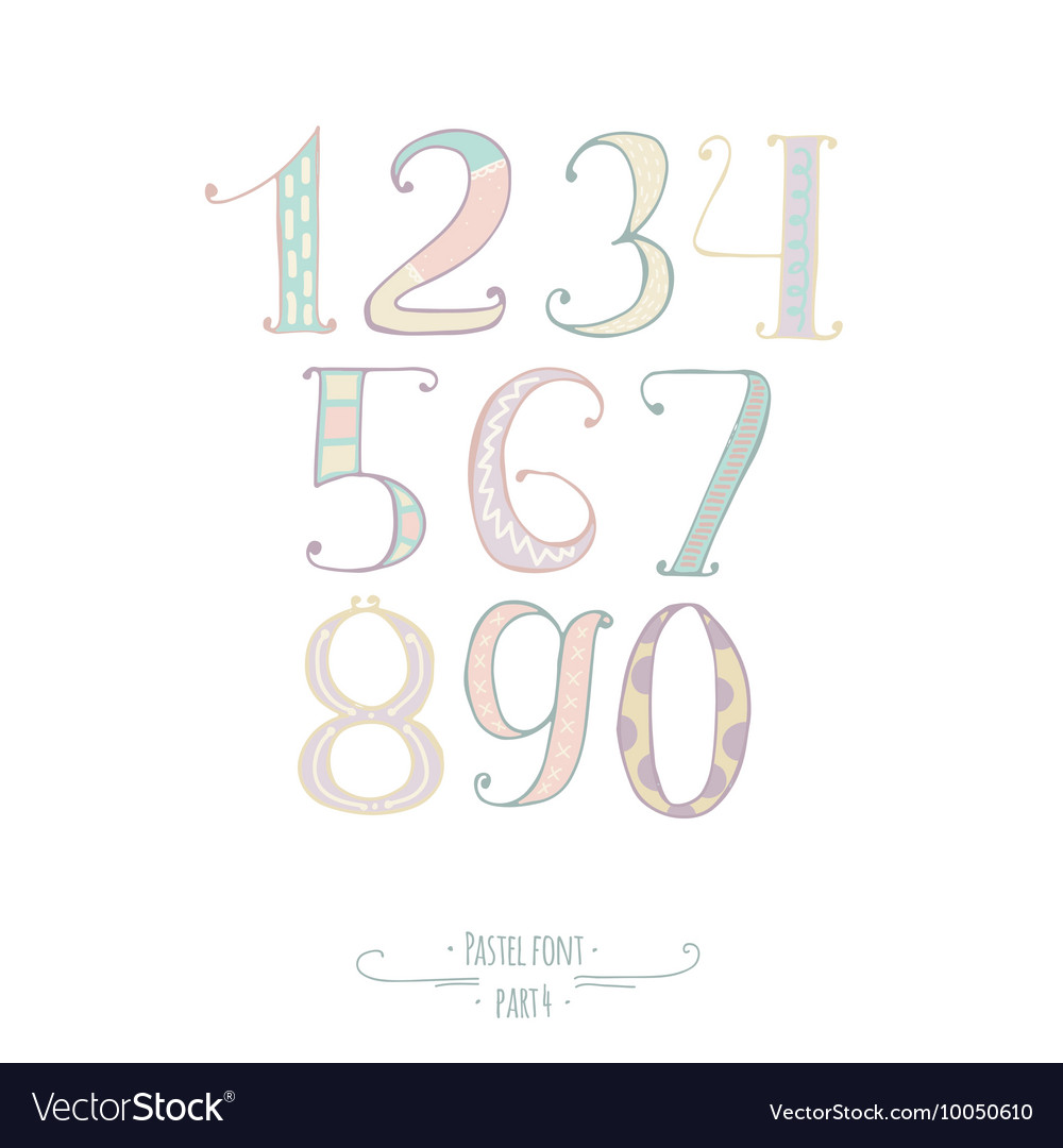 Pastel colored hand drawn numbers digits Vector Image