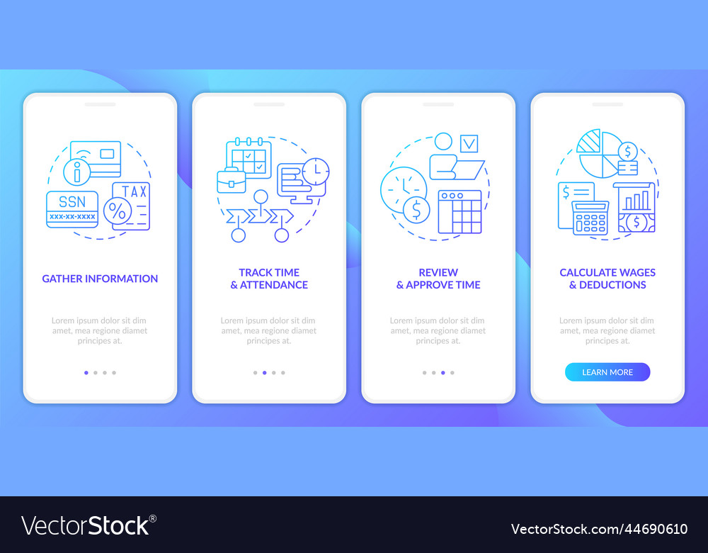 Payroll processing stages blue gradient Royalty Free Vector
