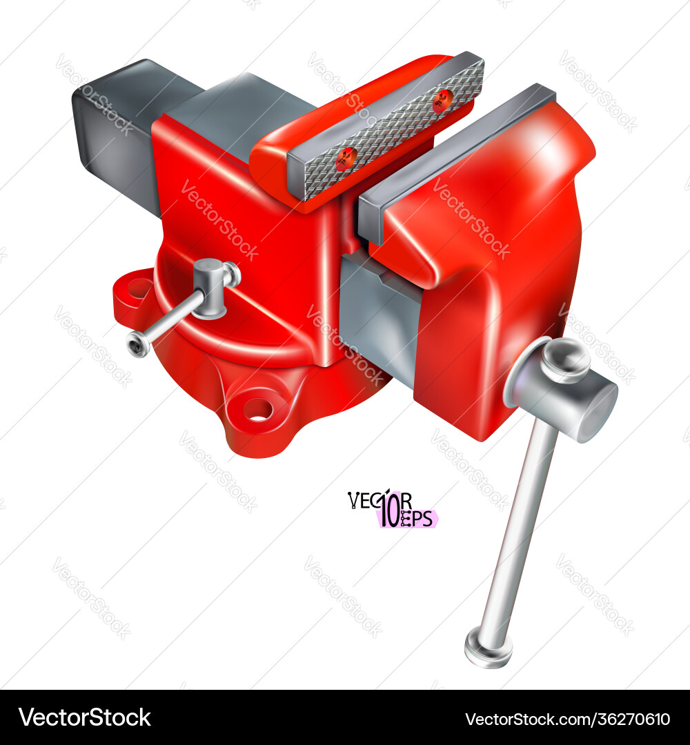 Realistic heavy duty bench vise on swivel base 3d Vector Image