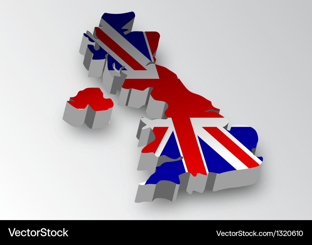 Three dimensional map of british in flag colors Vector Image