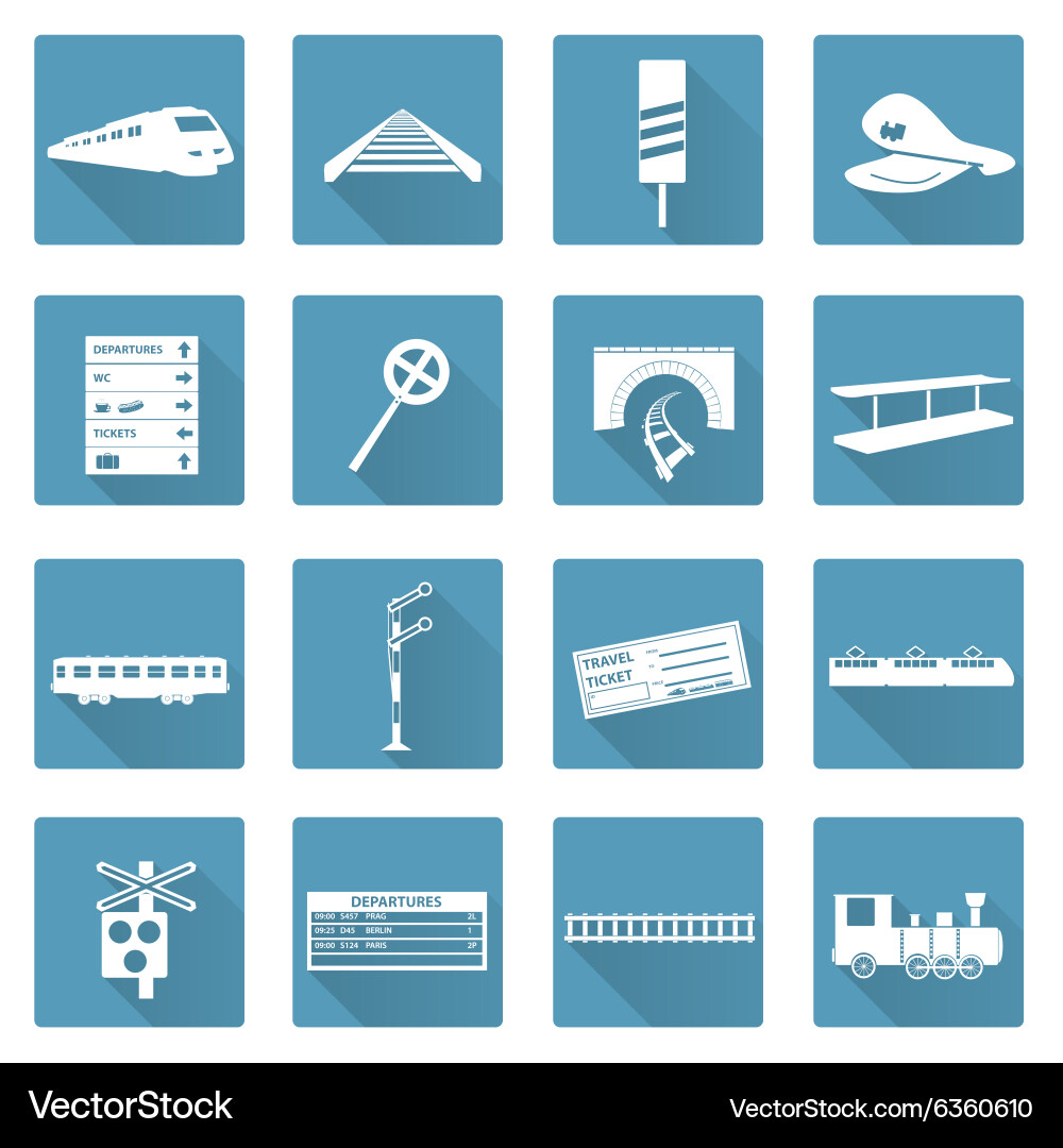 Train and railway flat white icons set eps10 Vector Image