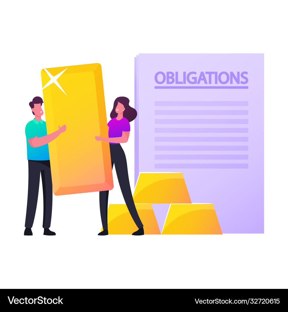 Assets and liabilities tiny male female Royalty Free Vector