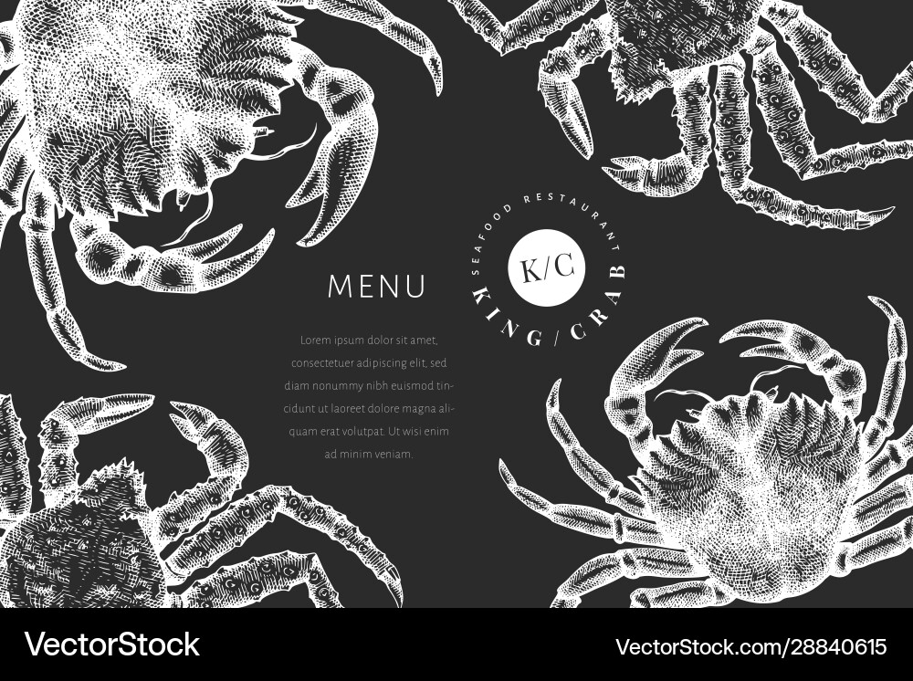 Crab design template hand drawn seafood on chalk Vector Image