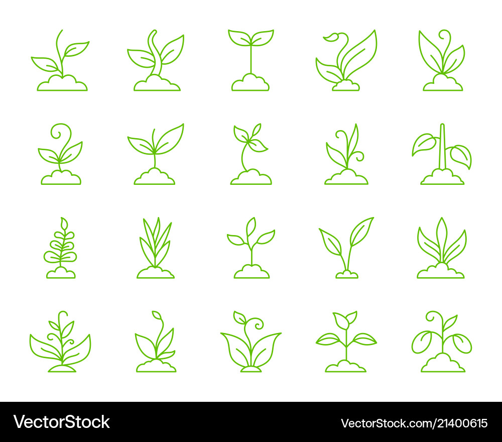 Grass simple color line icons set Royalty Free Vector Image