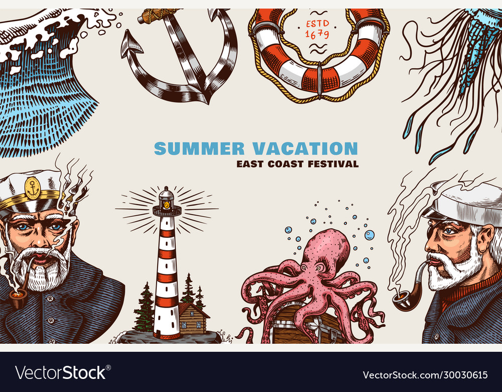 Sea poster nautical banner or background Vector Image