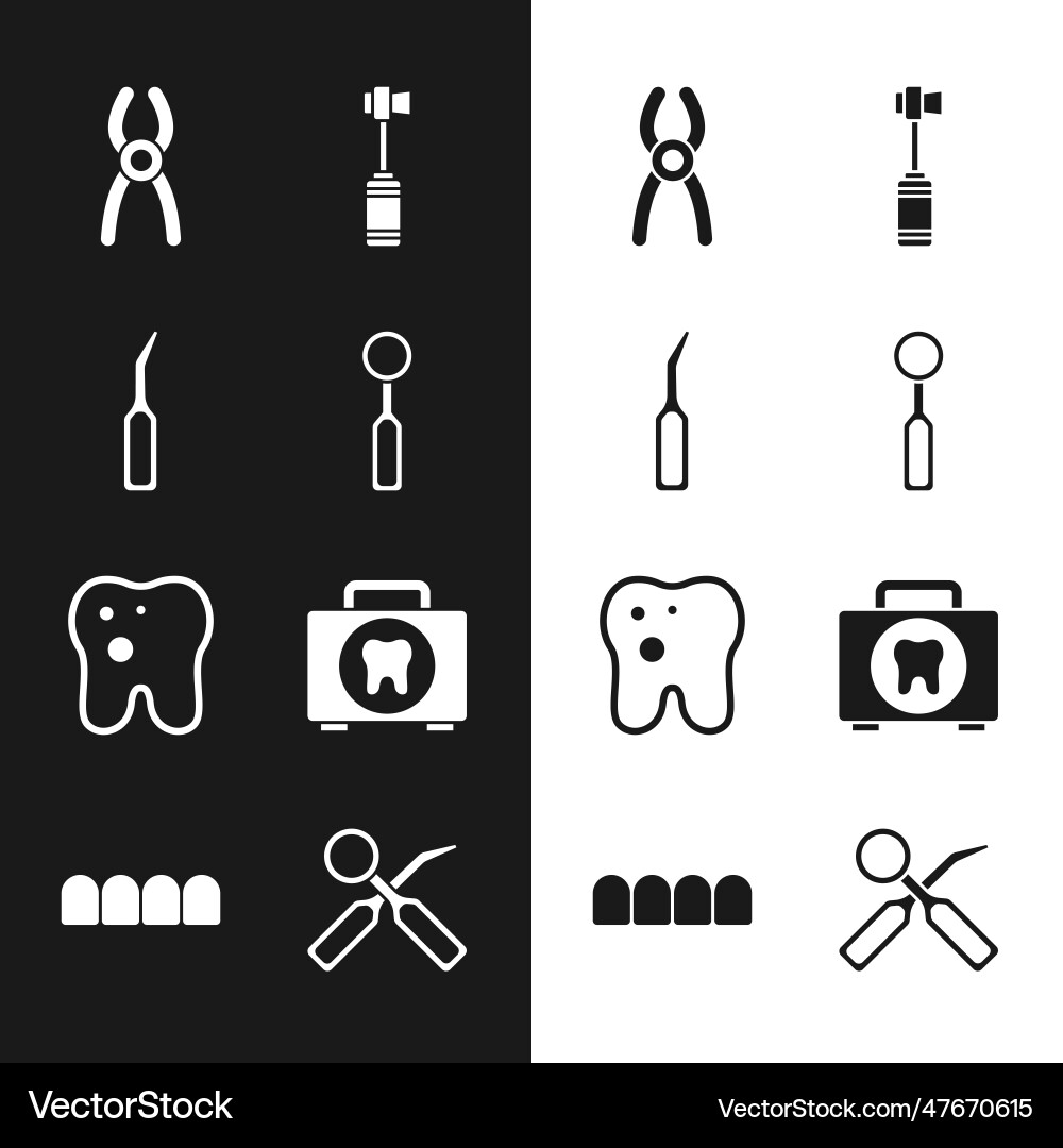 Set dental inspection mirror explorer scaler Vector Image