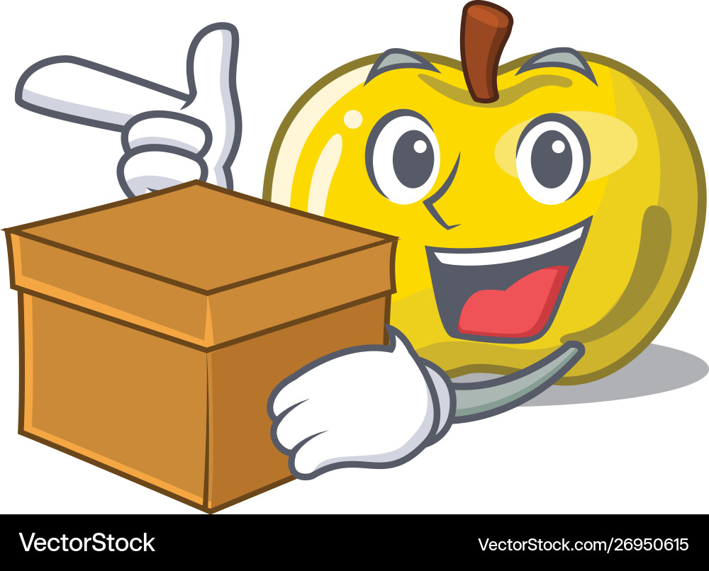With box yellow apple in character shape Vector Image