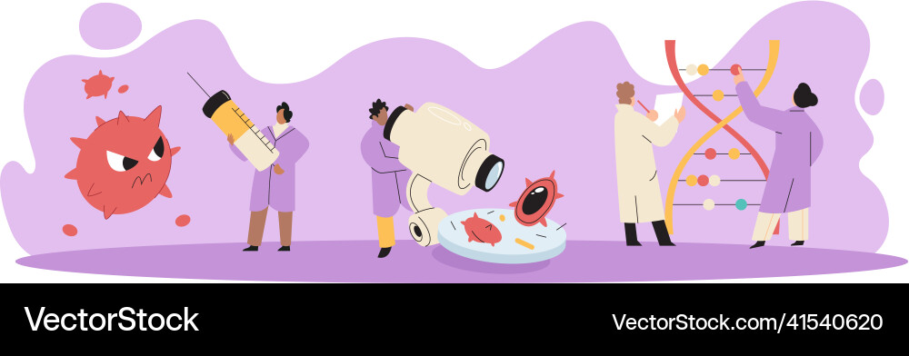 Antivirus vaccine scientists conducting Royalty Free Vector