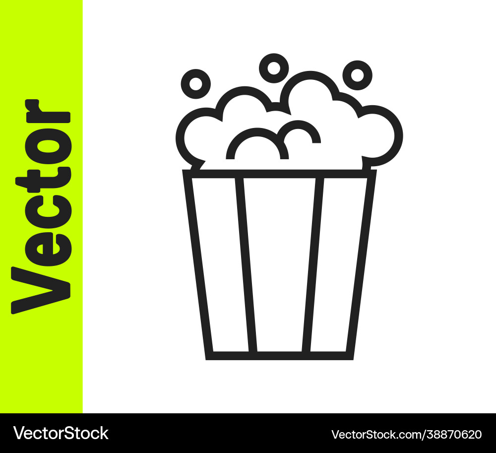 Black line popcorn in cardboard box icon isolated Vector Image
