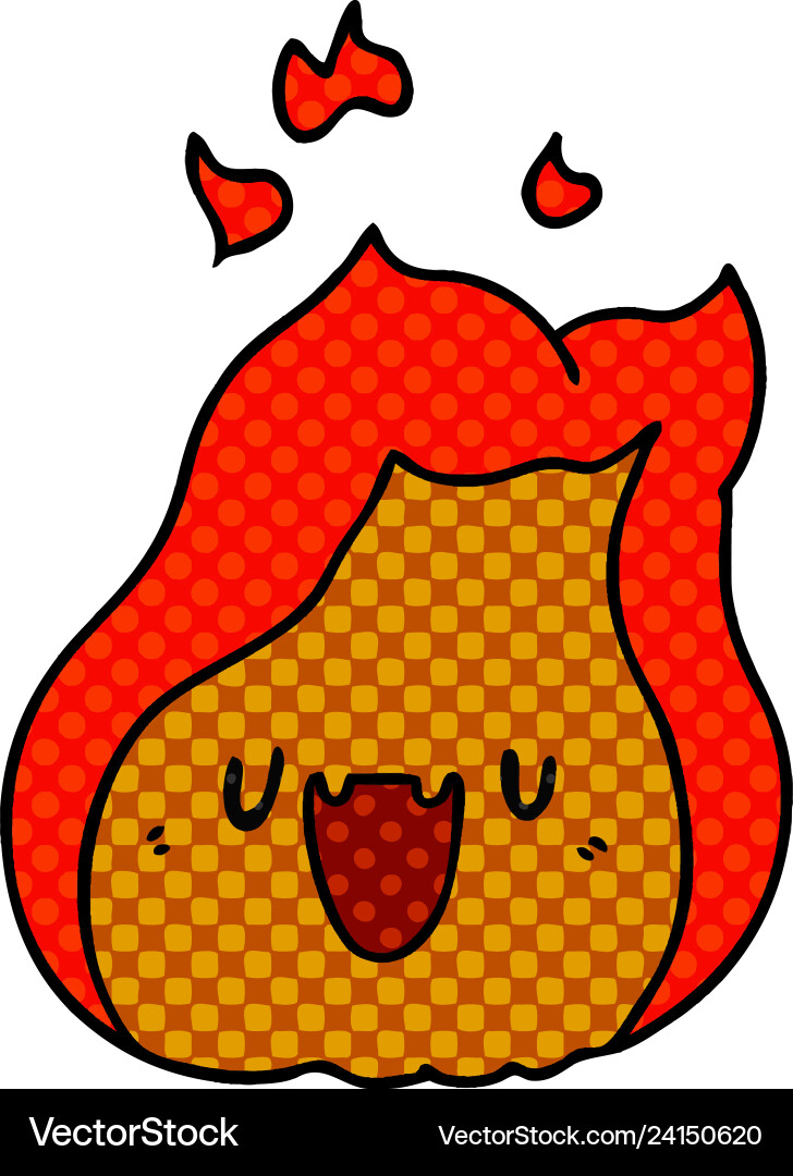 Cartoon kawaii cute fire flame Royalty Free Vector Image