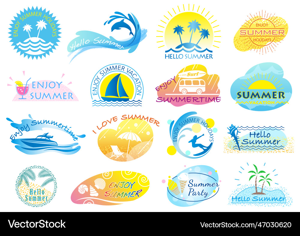 Colorful summer symbol icon set Royalty Free Vector Image