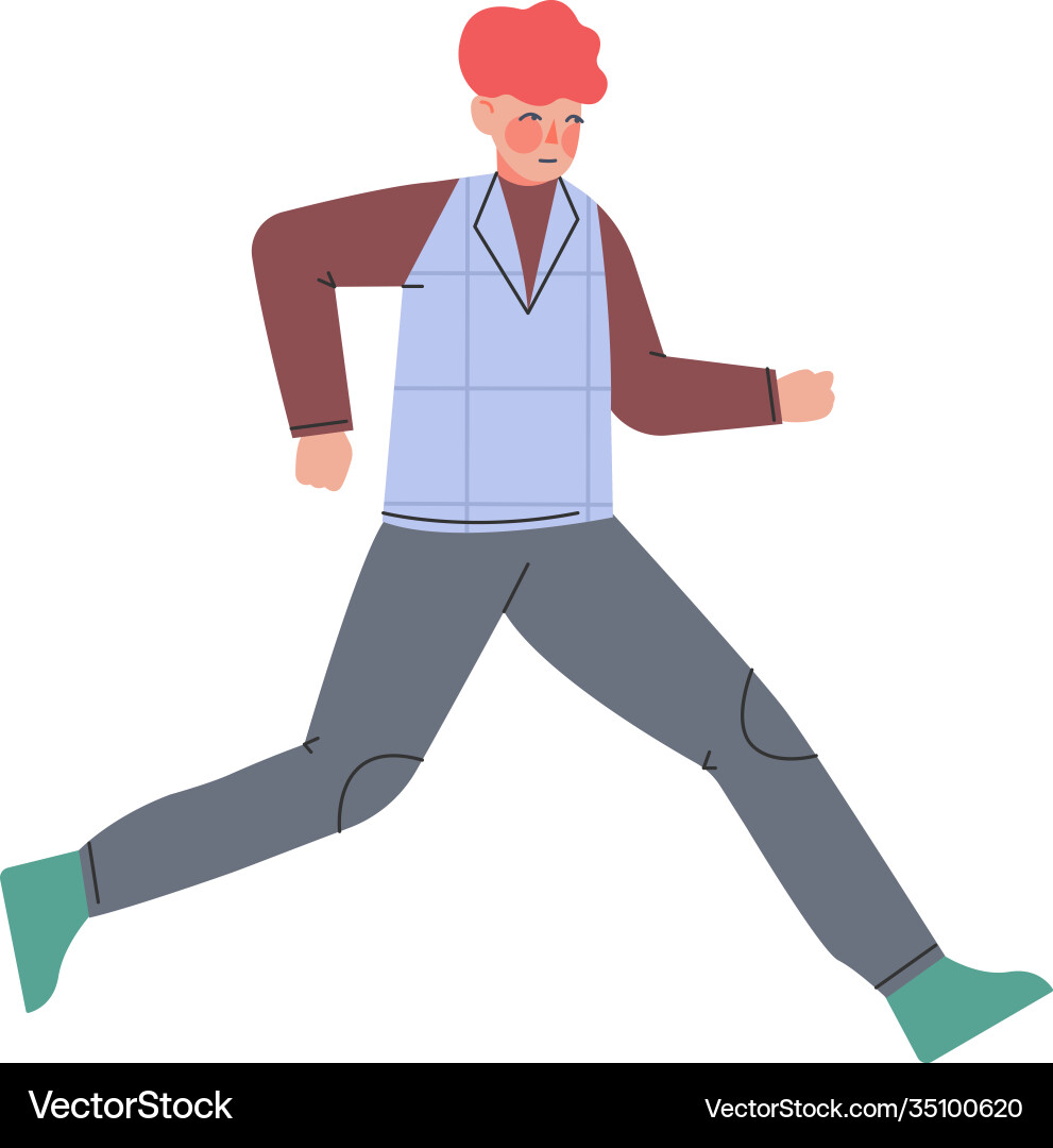 Flushed man character running in a hurry Vector Image
