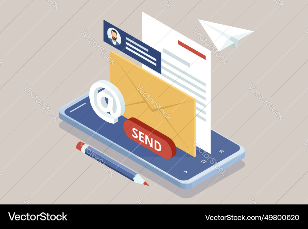 Isometric email message and communication mail Vector Image