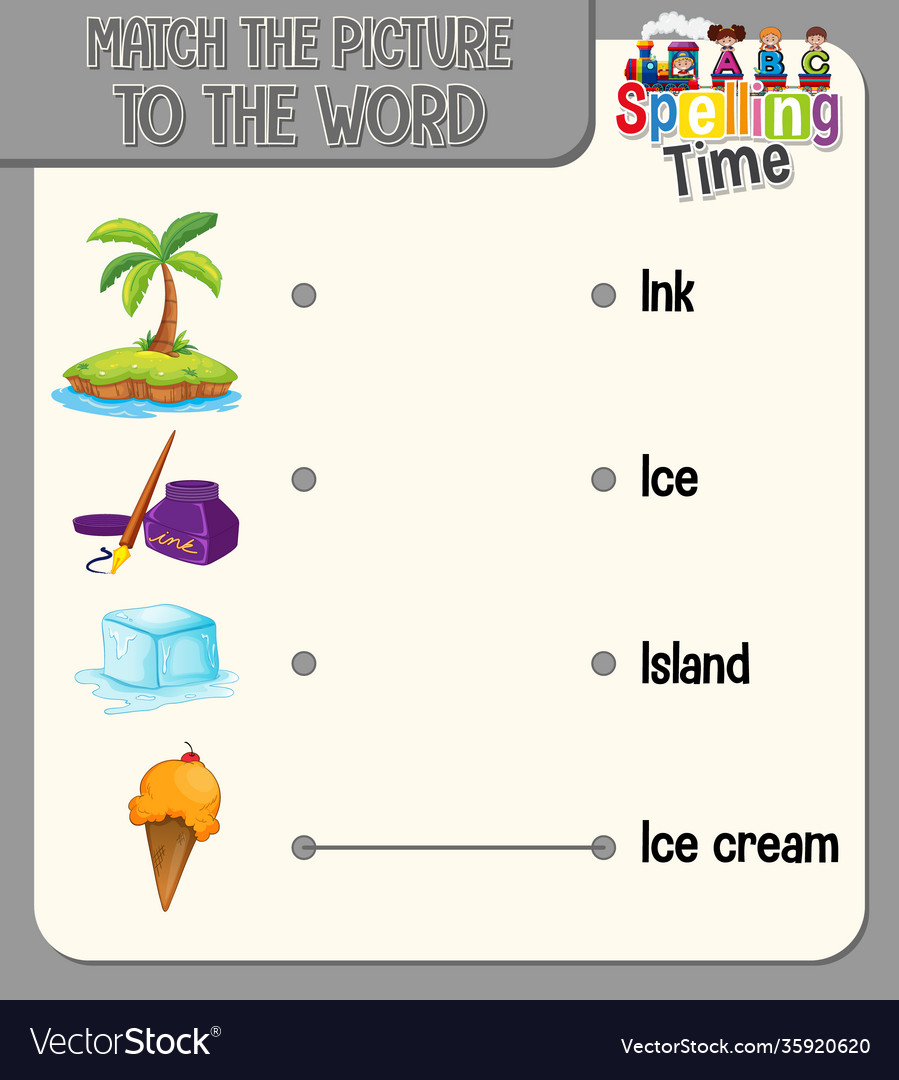 Match picture to word worksheet Royalty Free Vector Image