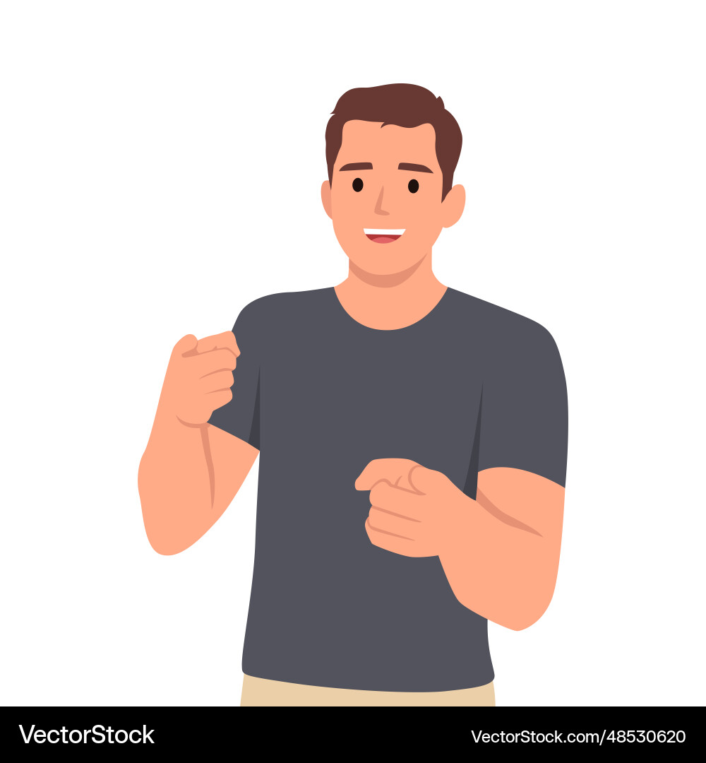 Standing business man pointing with index finger Vector Image