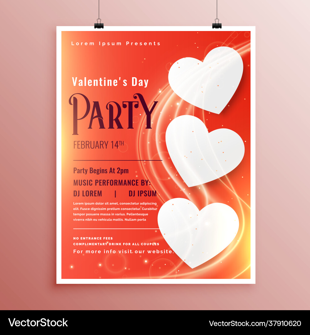 Valentines day party event flyer with light Vector Image