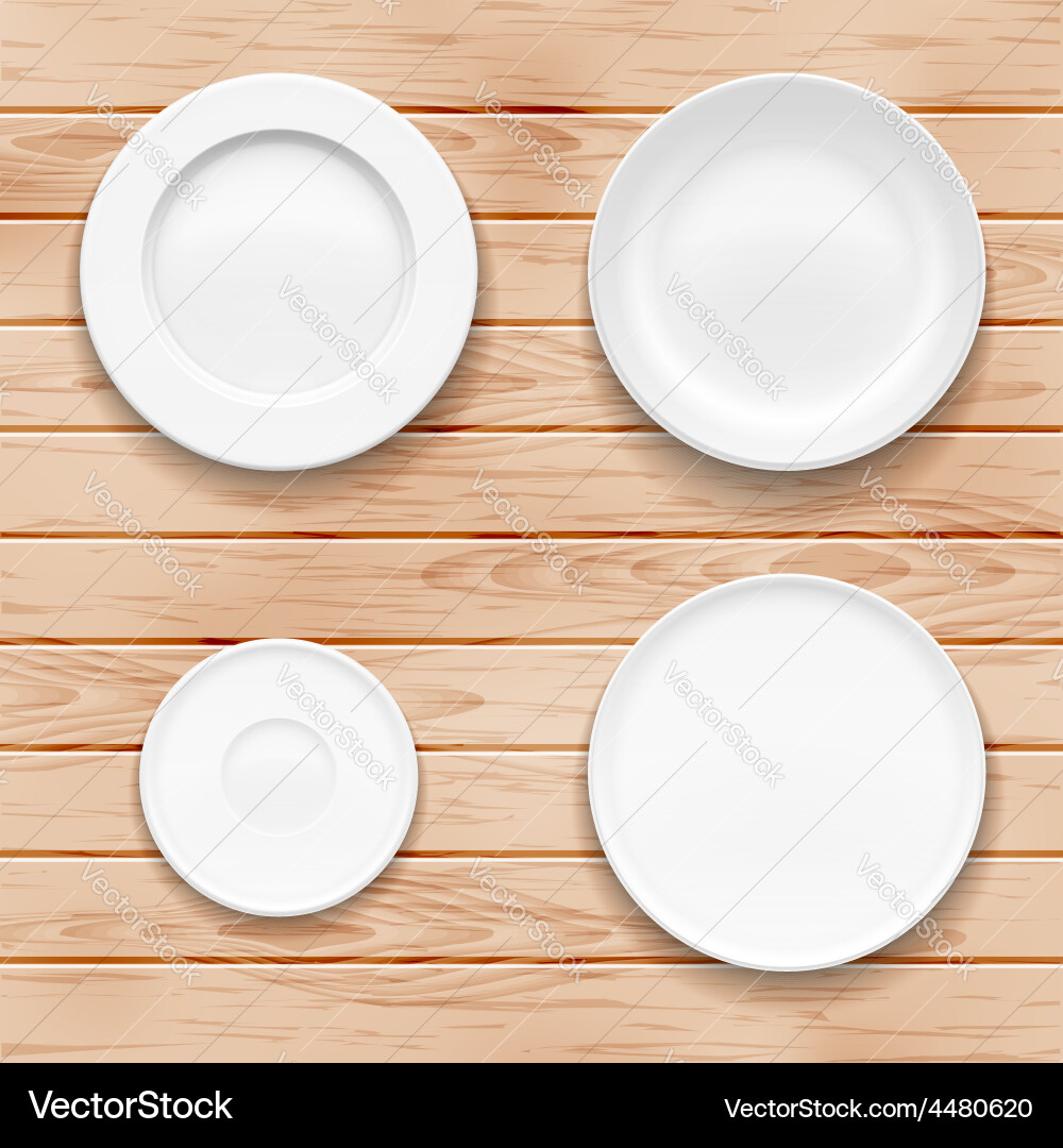 White plate set on wooden background kitchen Vector Image