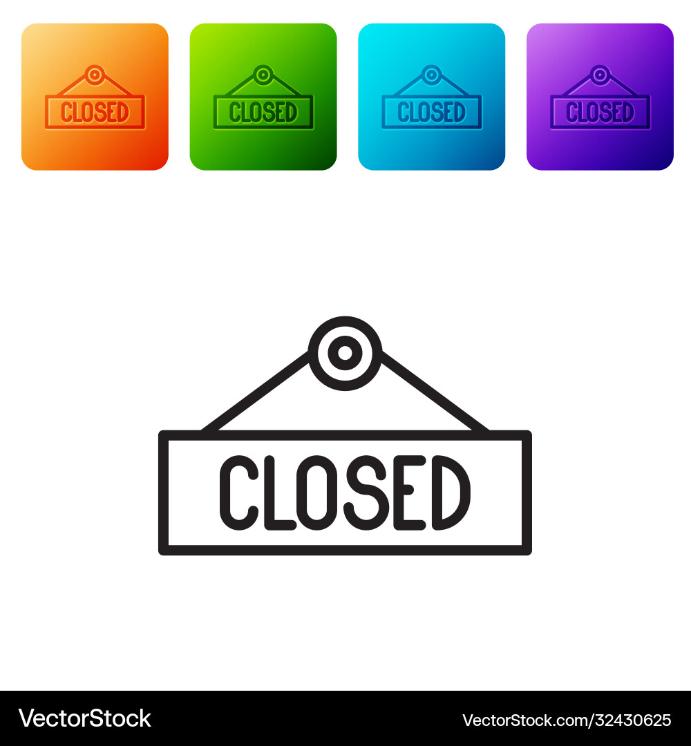 Black line hanging sign with text closed icon Vector Image