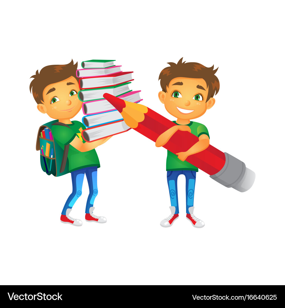 Boys with big school bags set Royalty Free Vector Image