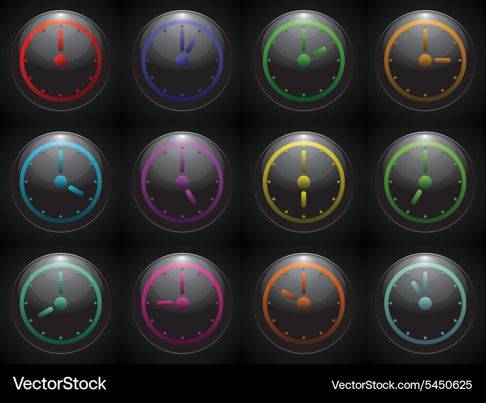 Clock symbol set color on black background Vector Image
