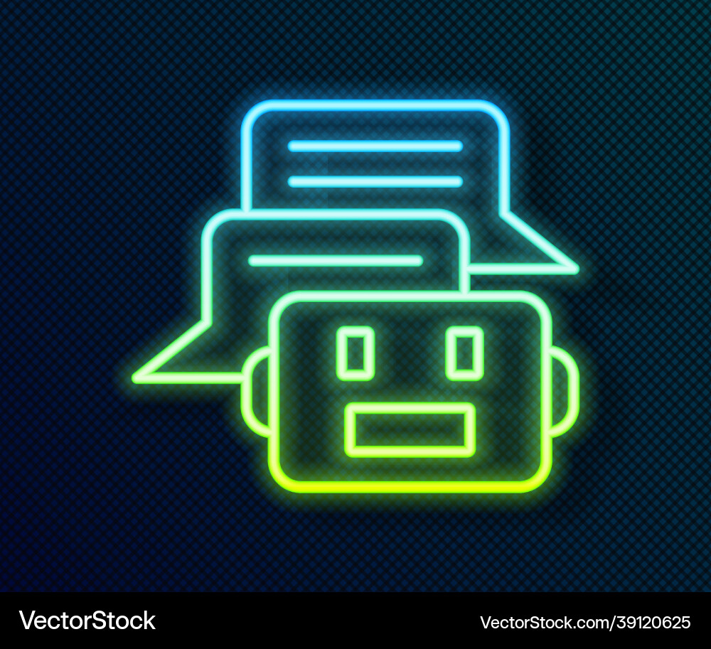 Glowing neon line chat bot icon isolated on black Vector Image