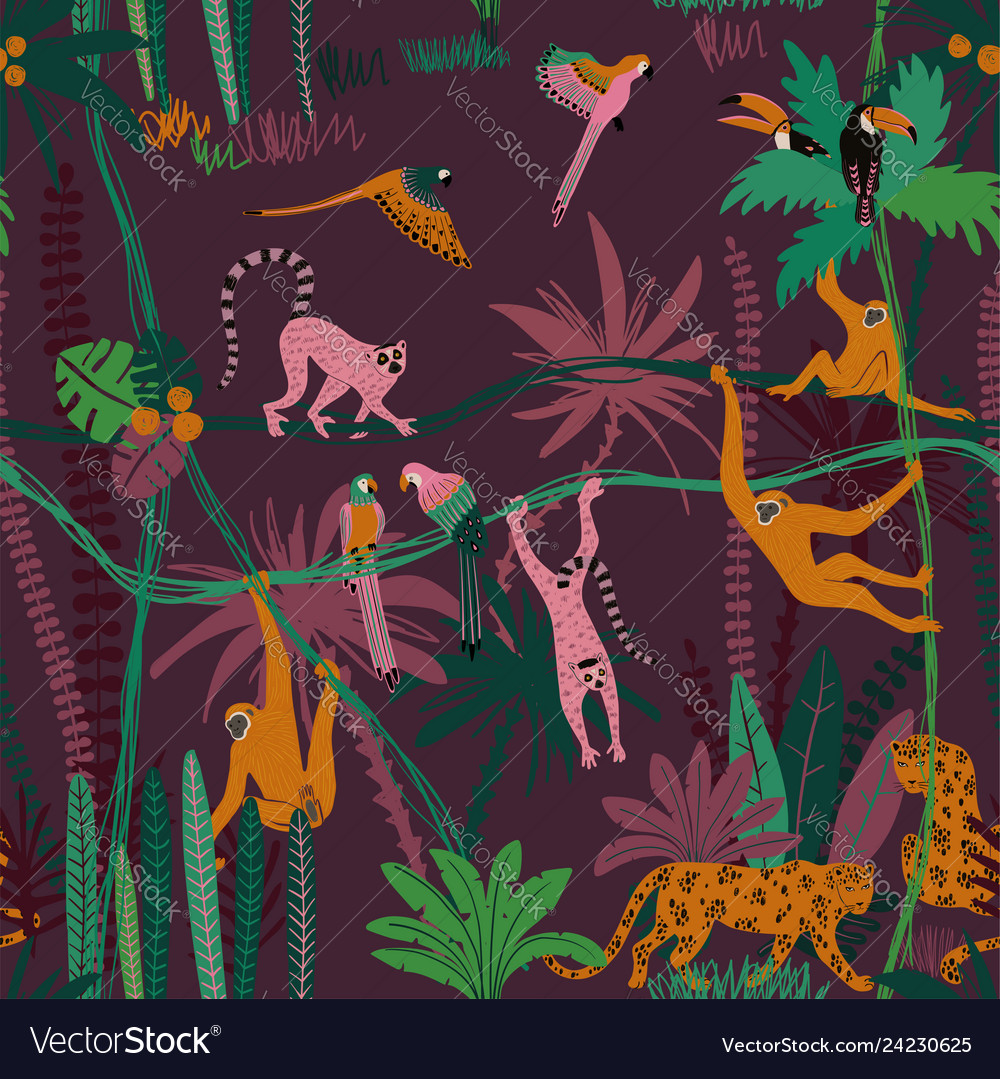 Jungle wildlife animals seamless pattern Vector Image