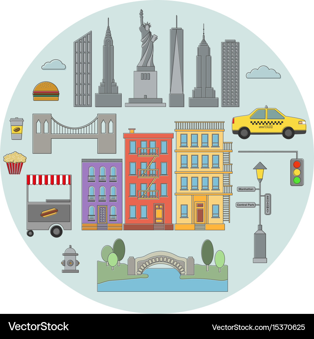 New york line icon circle concept Royalty Free Vector Image