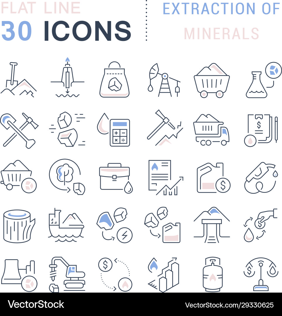 Set line icons extraction minerals Royalty Free Vector Image