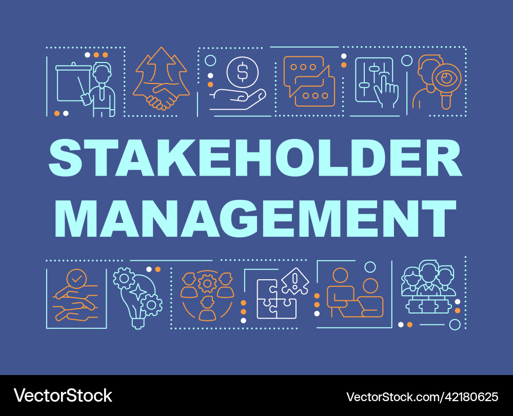 Stakeholders management word concepts dark blue Vector Image