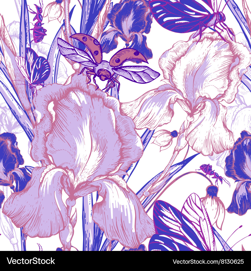 Vintage garden flowers seamless pattern Royalty Free Vector