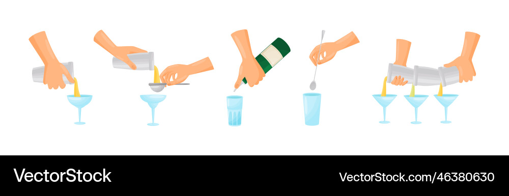 Bartender hands pouring and mixing cocktails Vector Image