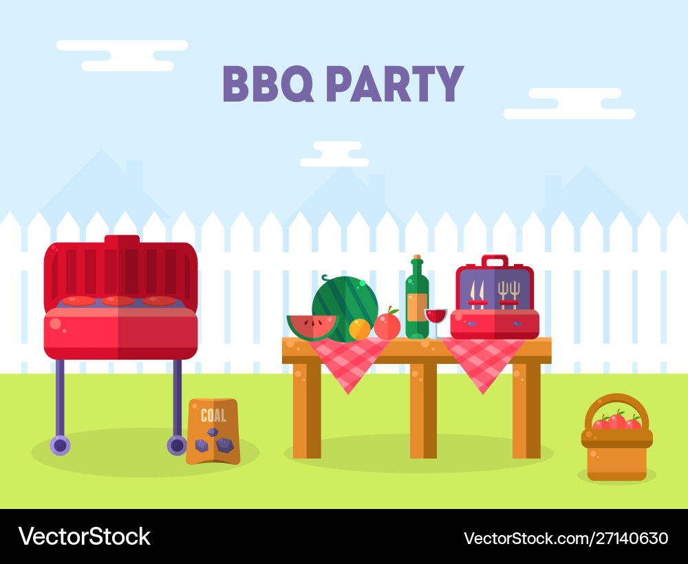 Bbq party banner template outdoor picnic elements Vector Image