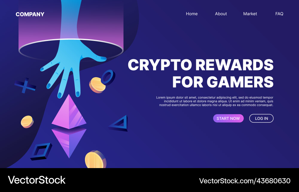 Crypto rewards for gamers p2e web banner template Vector Image