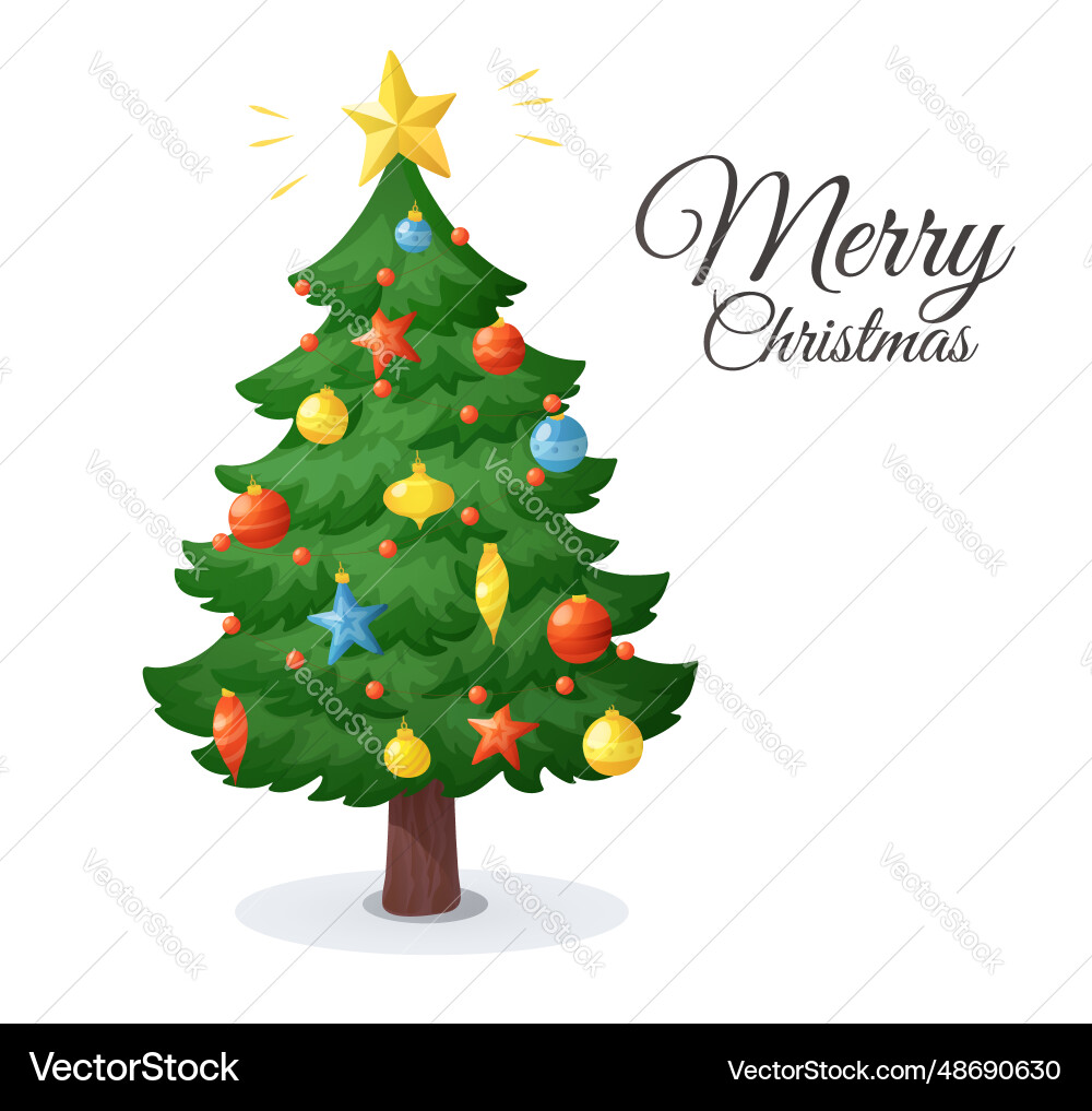 Merry christmas card cartoon tree Royalty Free Vector Image