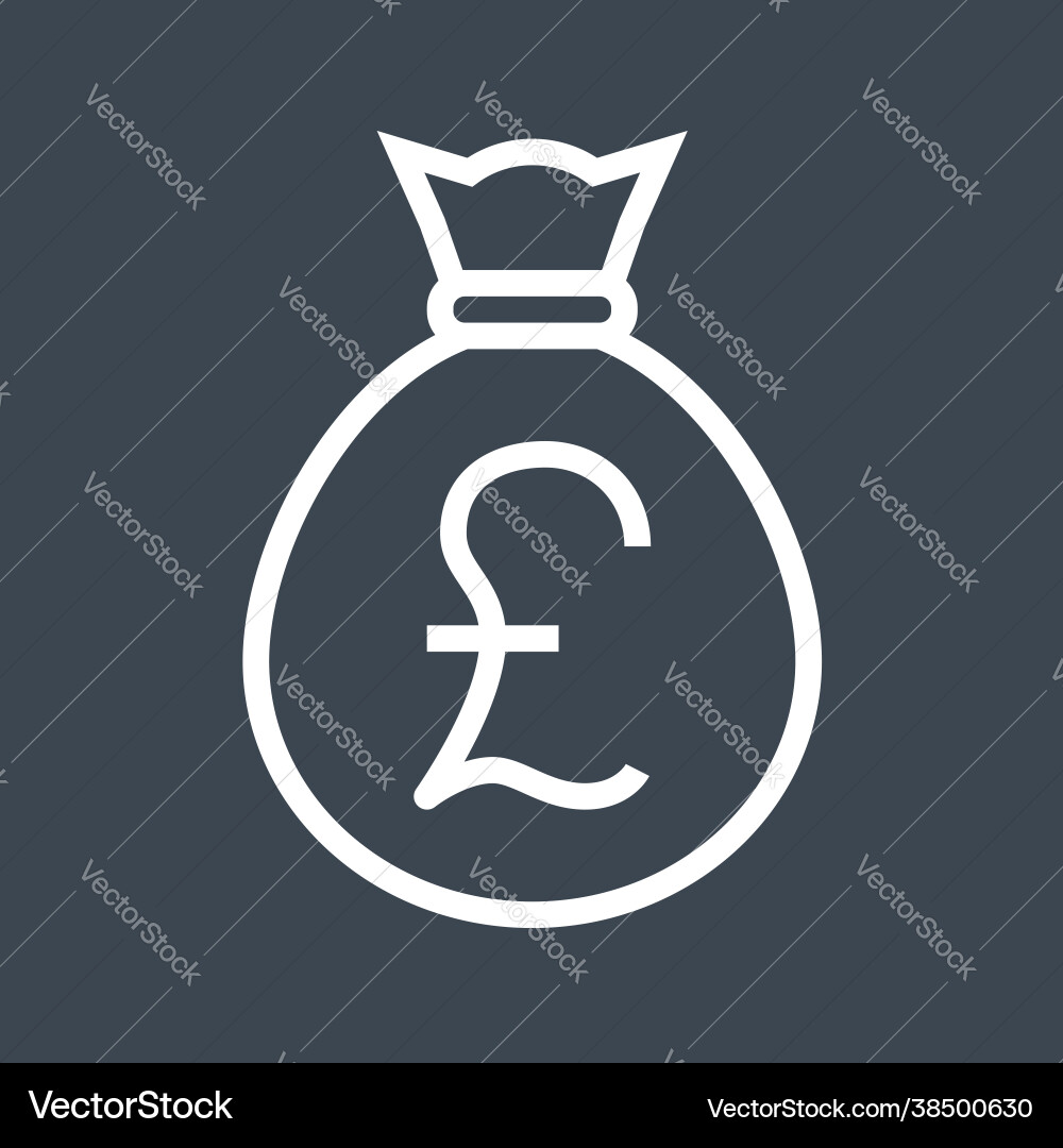 Money bag with pound thin line icon Royalty Free Vector